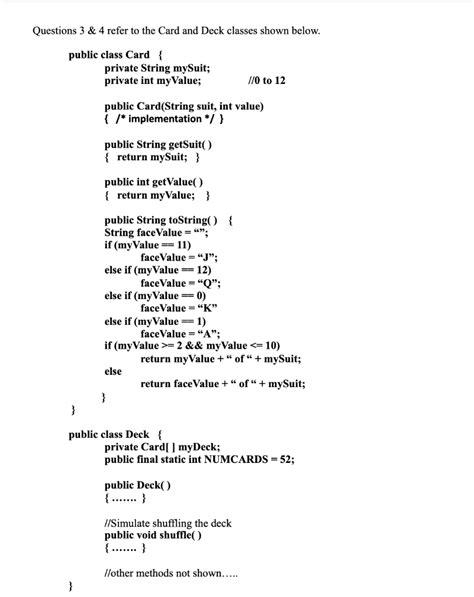 solved questions 3 and 4 refer to the card and deck classes