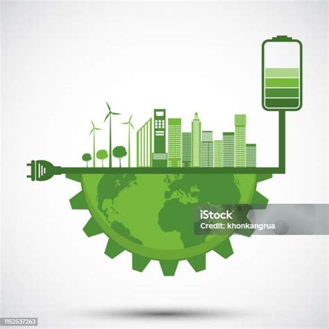 생태 및 환경 개념 도시 주변 녹색 나뭇잎과 지구 기호는 환경 친화적 인 아이디어 벡터 일러스트와 함께 세계를 도와 0명에 대한