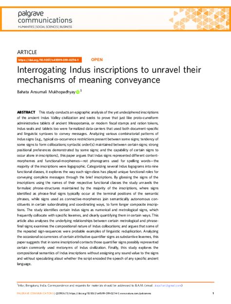 Pdf Interrogating Indus Inscriptions Through Their Context Structure And Compositional