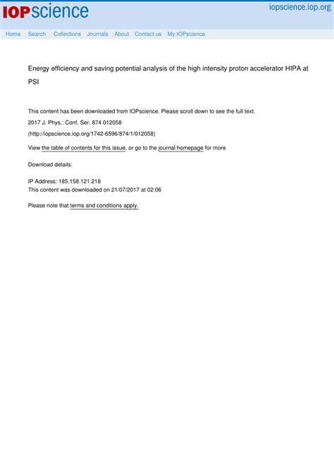 Pdf Energy Efficiency And Saving Potential Analysis Of The High Intensity Proton Accelerator