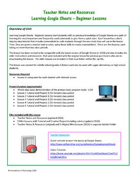Learning Google Sheets Beginner Lessons Distance Learning TpT