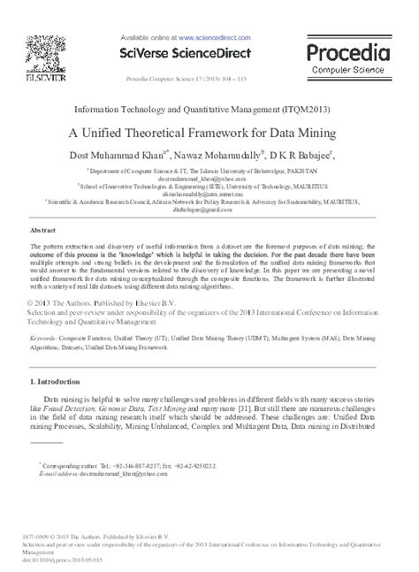 Pdf A Unified Theoretical Framework For Data Mining