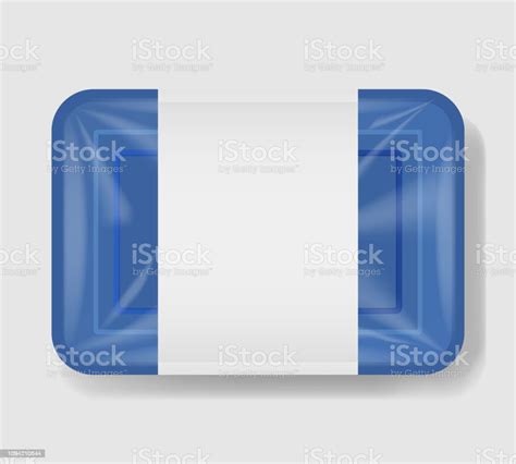 플라스틱 트레이 셀로판 커버 컨테이너 이랑 디자인에 대 한 템플릿입니다 플라스틱 식품 용기 흰색 레이블 서식 파일을 취소 합니다 벡터 일러스트입니다 0명에 대한 스톡 벡터