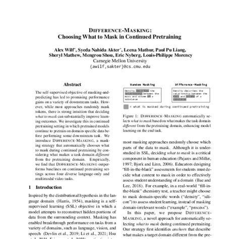 Difference Masking Choosing What To Mask In Continued Pretraining