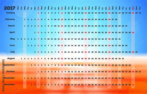 linear calendar 2017 stock vector adobe stock