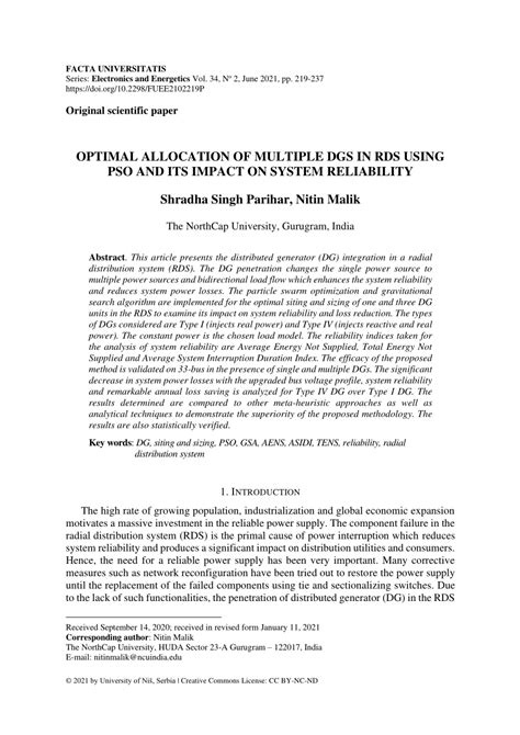 Pdf Optimal Allocation Of Multiple Dgs In Rds Using Pso And Its