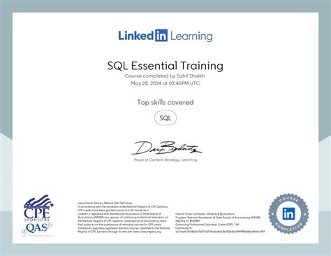 Just Finished Sql Essential Training Sahil Shaikh