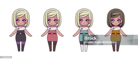 Anime Style Girls Character Illustration Set Stock Illustration