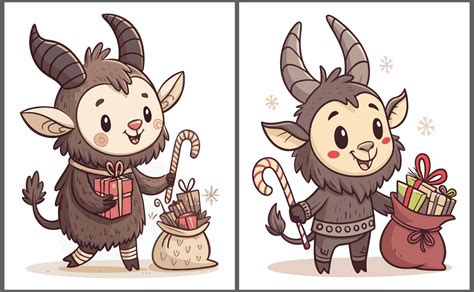 Cute And Friendly Krampus In A Modern Minimalist Style With Clean