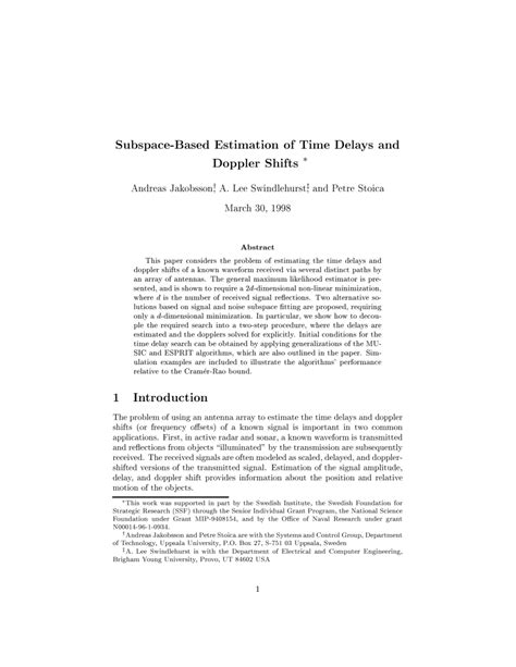 Pdf Subspace Based Estimation Of Time Delays And Doppler Shifts