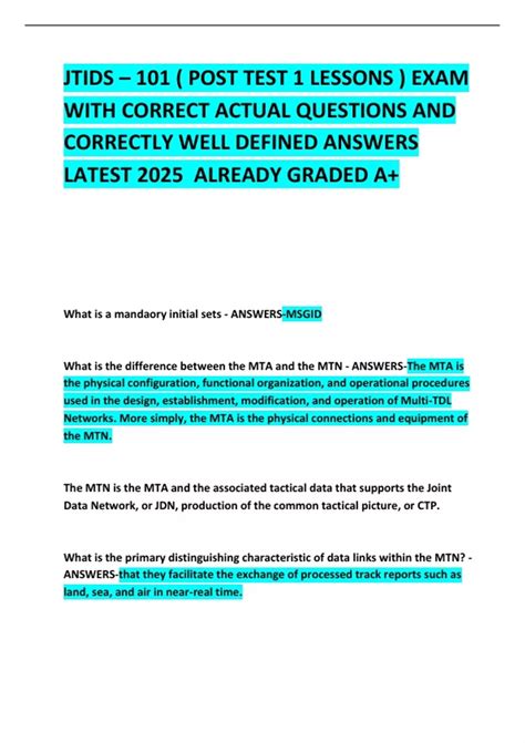 Jtids 101 Post Test 1 Lessons Exam With Correct Actual Questions And Correctly Well