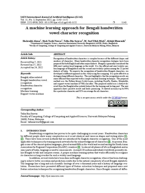 A Machine Learning Approach For Bengali Handwritten Vowel Character Recognition Pdf Machine