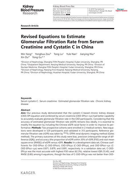 Pdf Revised Equations To Estimate Glomerular Filtration Rate From Serum Creatinine And