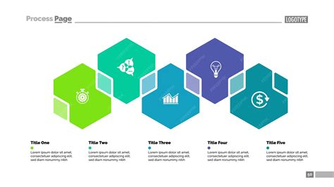 다섯 육각형 구성표 슬라이드 템플릿 프리미엄 벡터