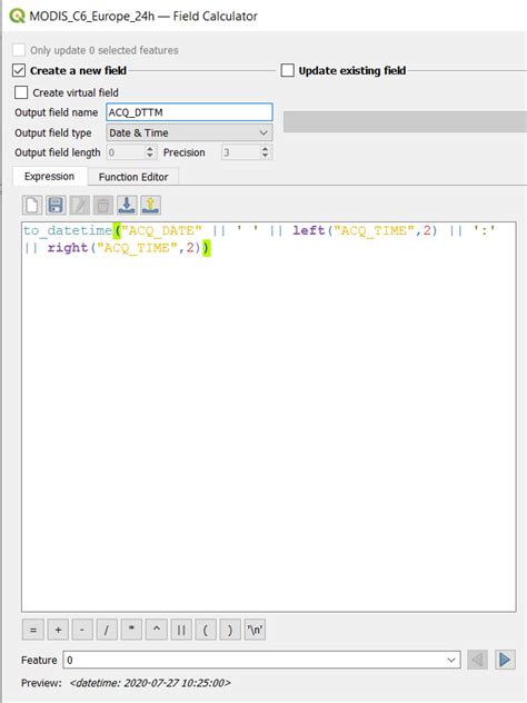 field calculator should not show the date and time datatype for