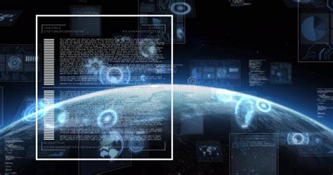 digital data and algorithm text image over earth viewed from space