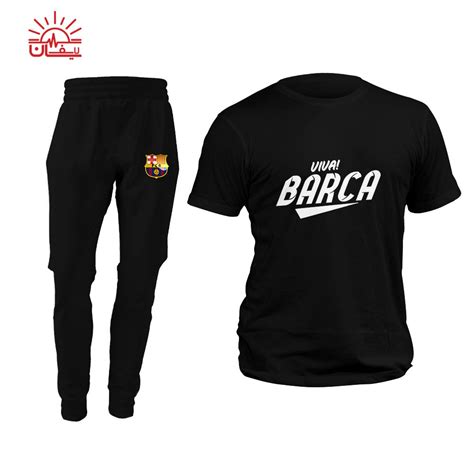 ست تیشرت مشکی و اسلش بارسلونا سانلایف