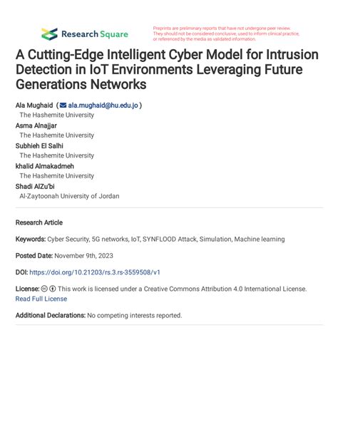 Pdf A Cutting Edge Intelligent Cyber Model For Intrusion Detection In