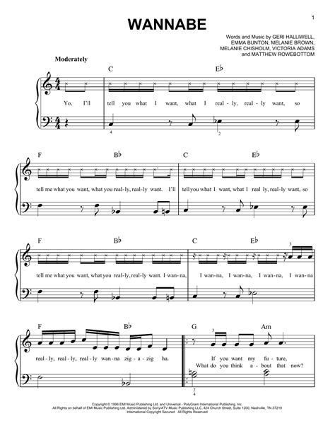 Wannabe By Spice Girls Sheet Music For Easy Piano At Sheet Music Direct