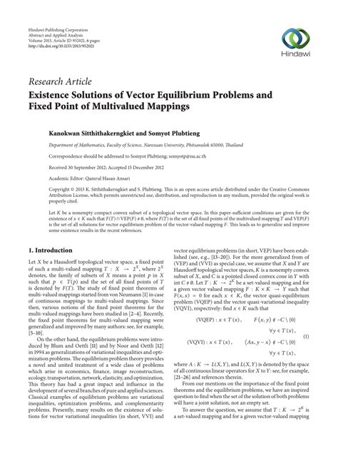 Pdf Existence Solutions Of Vector Equilibrium Problems And Fixed