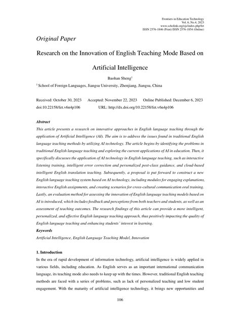 Pdf Research On The Innovation Of English Teaching Mode Based On Artificial Intelligence