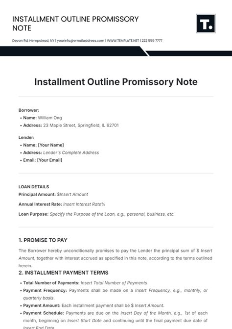 Free Installment Outline Promissory Note Template To Edit Online