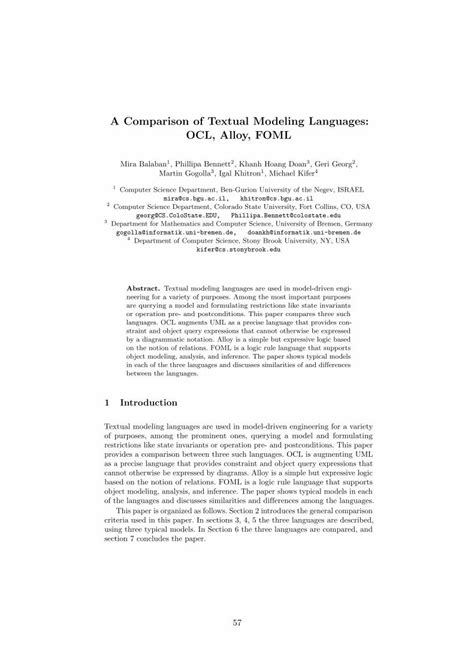Pdf A Comparison Of Textual Modeling Languages Ocl Alloy…ceur Vol 1756 Paper05 Pdf