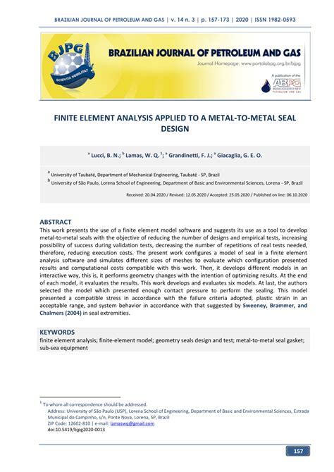 Pdf Finite Element Analysis Applied To A Metal To Metal Seal Design