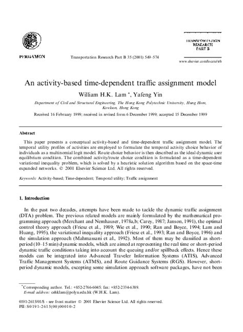 Pdf An Activity Based Time Dependent Traffic Assignment Model