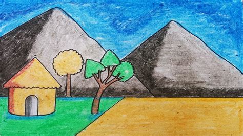 Simple Landscape Drawing For Beginners With Oil Pastels How To Draw A