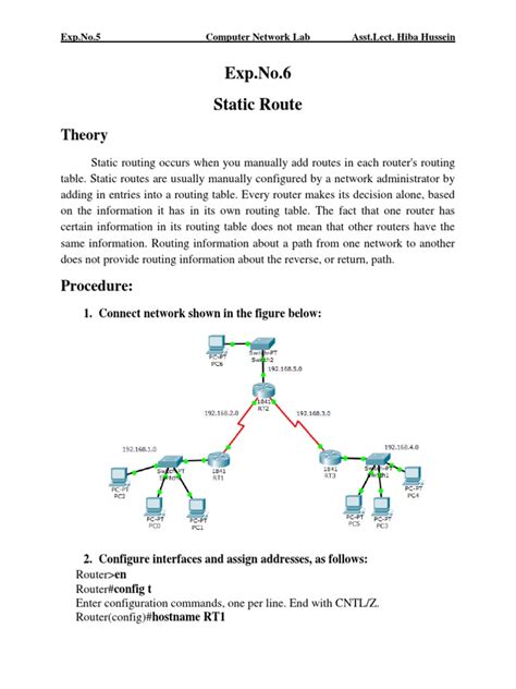 Exp No 6 Static Route Pdf Router Computing Routing