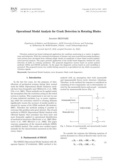 Pdf Operational Modal Analysis For Crack Detection In Rotating Blades