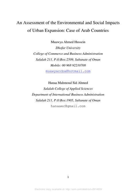 Pdf An Assessment Of The Environmental And Social Impacts Of Urban Expansion Case Of Arab