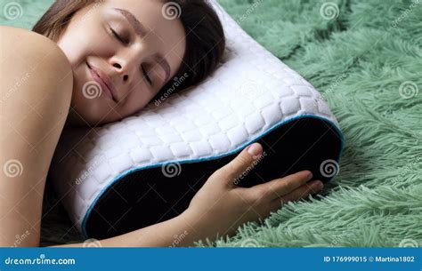 Woman Lying On Bed With Orthopedic Pillow Stock Image Image Of Lying Woman 176999015