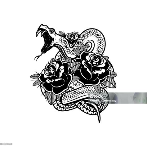 장미와 함께 배경에 뱀 포스터 티셔츠 카드 배너를위한 디자인 요소 벡터 일러스트 레이 션 0명에 대한 스톡 벡터 아트 및 기타