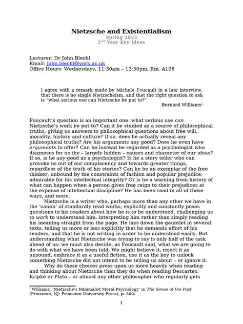 2022 2023 Nietzsche And Existentialism Module Outline Document Pdf