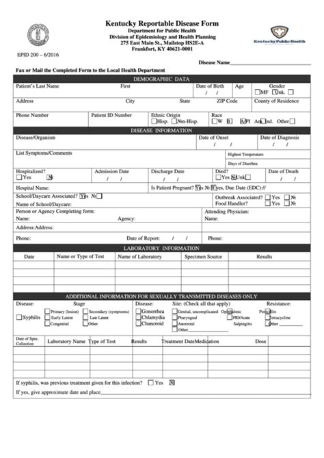 Form Epid 200 Kentucky Reportable Disease Form Printable Pdf Download