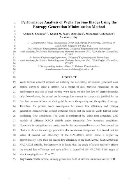 Pdf Performance Analysis Of Wells Turbine Blades Using 1 1