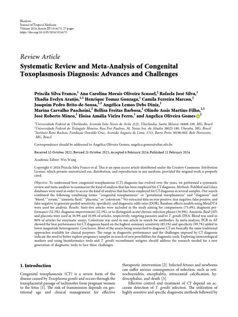 Systematic Review And Meta Analysis Of Congenital Toxoplasmosis Diagnosis Pdf Serology