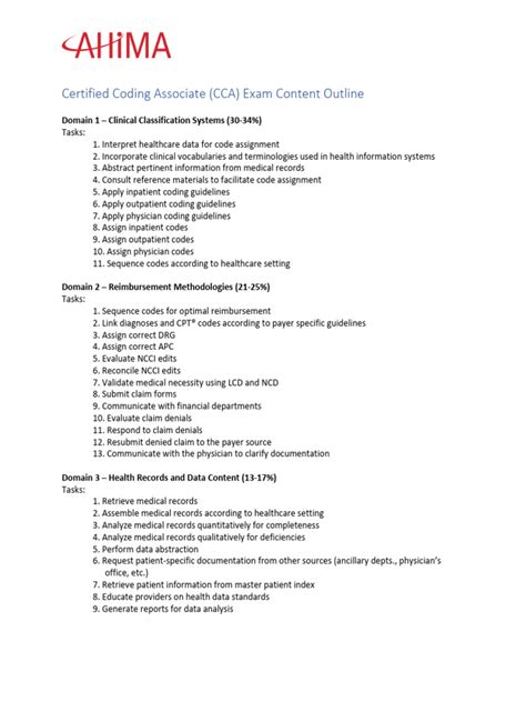Certified Coding Associate Exam Content Outline Pdf Medical Record Data