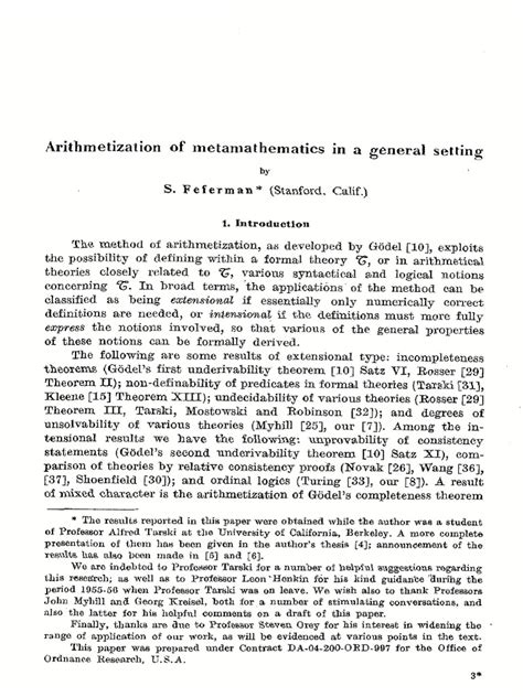 The Arithmetization Of Metamathematics In A General Setting Kindle Pdf