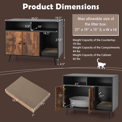 Cat Litter Box Enclosure With Storage Compartments And Cat Scratcher