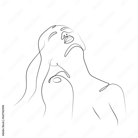 Sexy Lady Orgasm Black And White Erotic Line Drawing With Of A Woman With Open Mouth And Bare