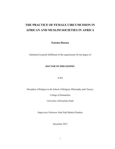 The Practice Of Female Circumcision In African And Muslim Societies In
