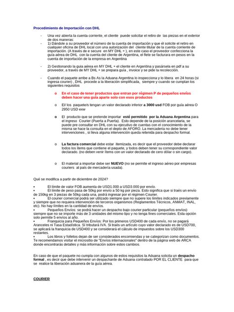 Procedimiento de Importación 2024 con nueva normativa courier | PDF | aduana | Factura