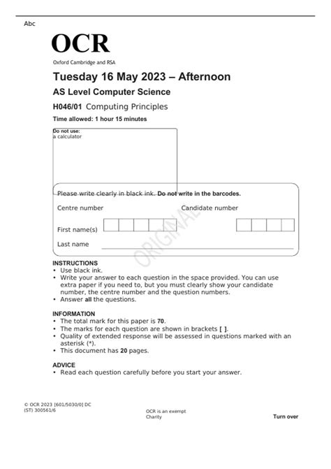 Ocr As Level Computer Science Paper 1 And 2 June 2023 Question Papers And Mark Schemes Stuvia Us
