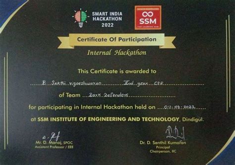 Grateful For Participating In Smart India Hackathon Sakthi Vigneshwaran B Posted On The Topic