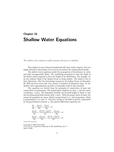 The Shallow Water Equations Model Tsunamis And Waves In Bathtubs Pdf