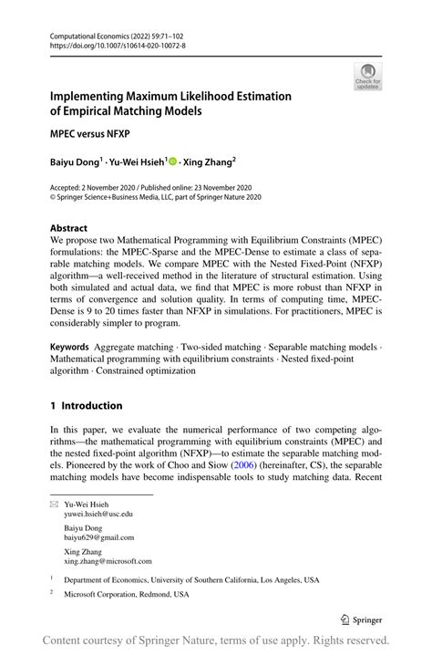 implementing maximum likelihood estimation of empirical matching models
